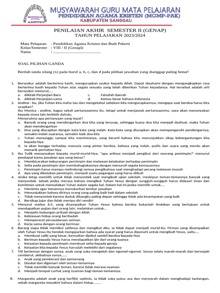 Soal Mgmp-Pak Pas Genap Kls 8 | PDF