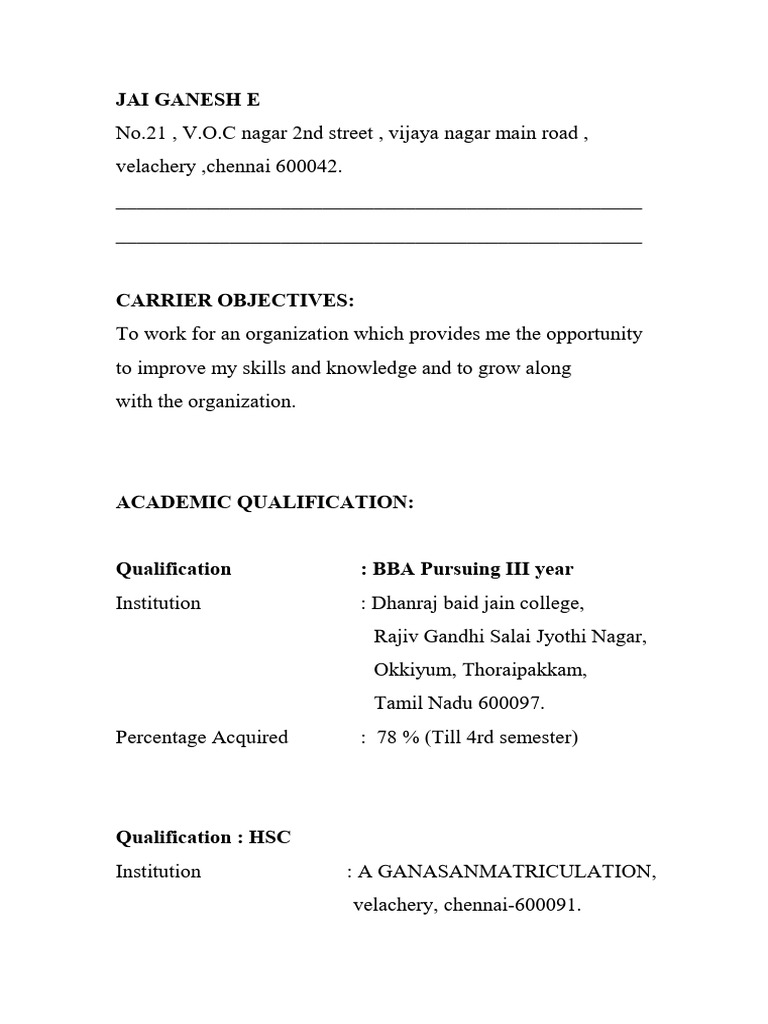 JAI GANESH E Resume | PDF