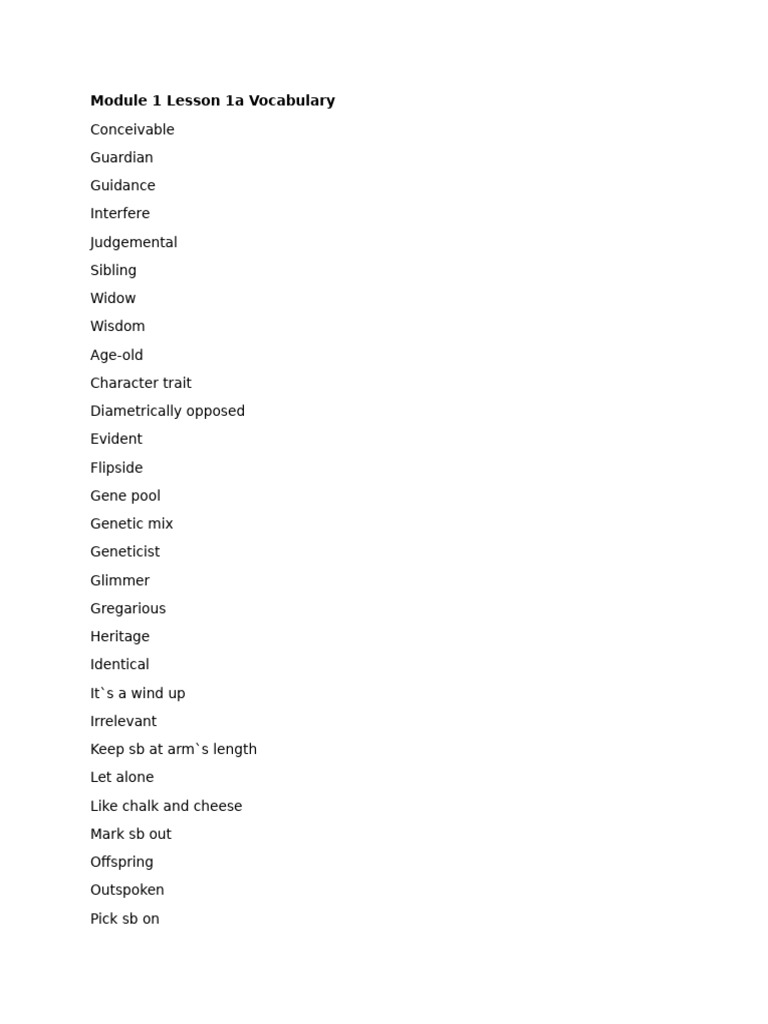 Module 1 Lesson 1a Vocabulary Pdf