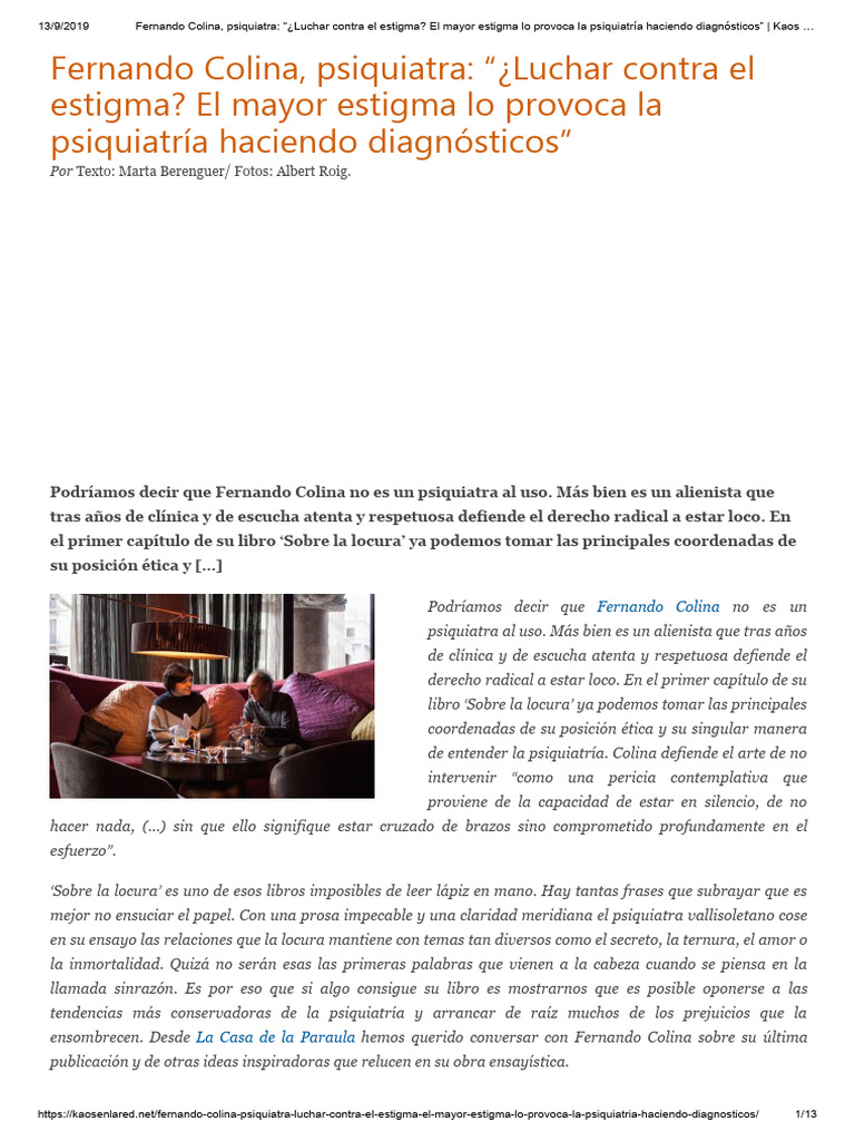 Fernando Colina, Psiquiatra - "¿Luchar Contra El Estigma - El Mayor Estigma Lo Provoca La ...