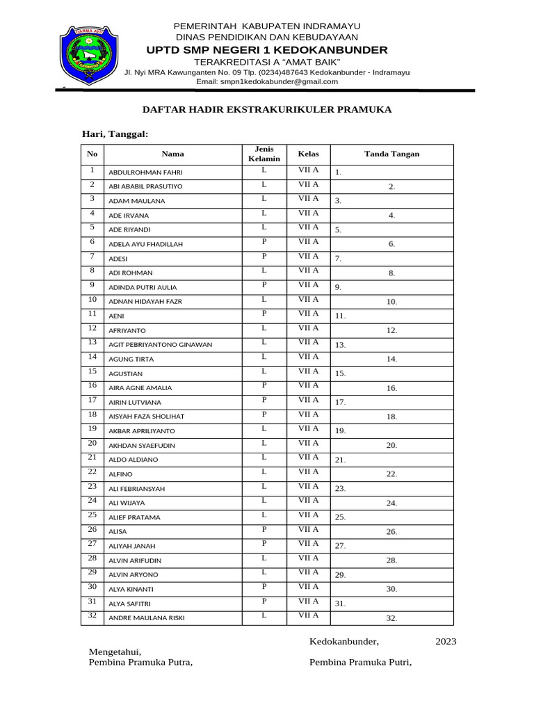 Absen Eskul 23 | PDF