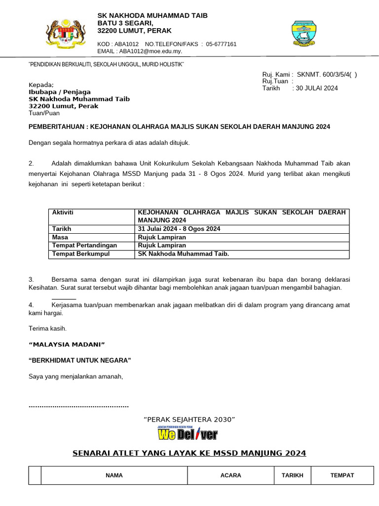 Surat Program, Kebenaran Ibu Bapa, Deklarasi Kesihatan MSSD 2024 | PDF