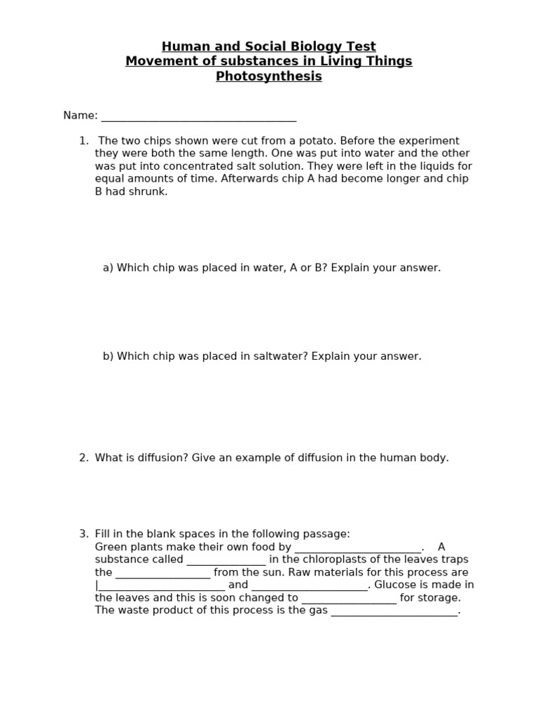Movement of Substances Photosynthesis | PDF