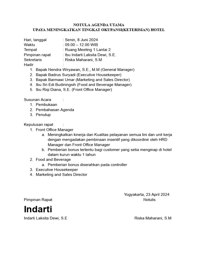 Contoh Notula Rapat.docx | PDF