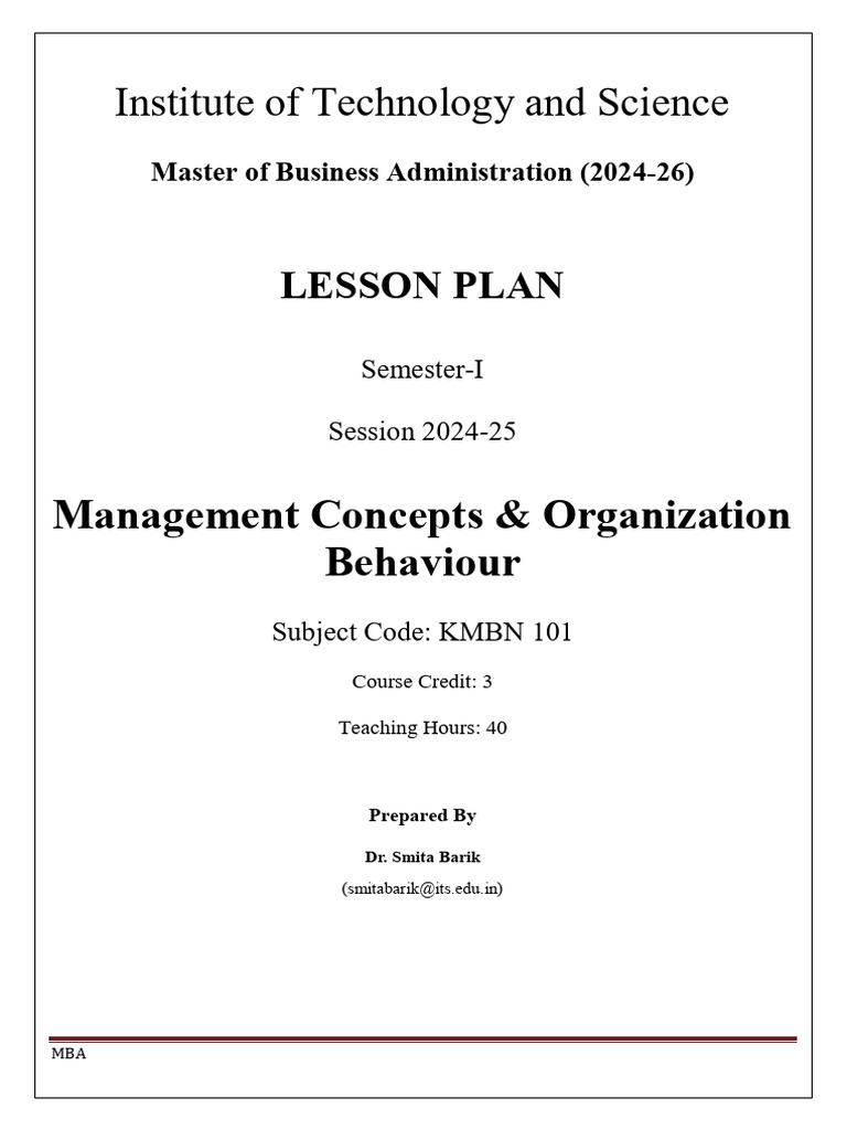Mcob (Lesson Plan) Mba-I Sem. (2024-26) | PDF
