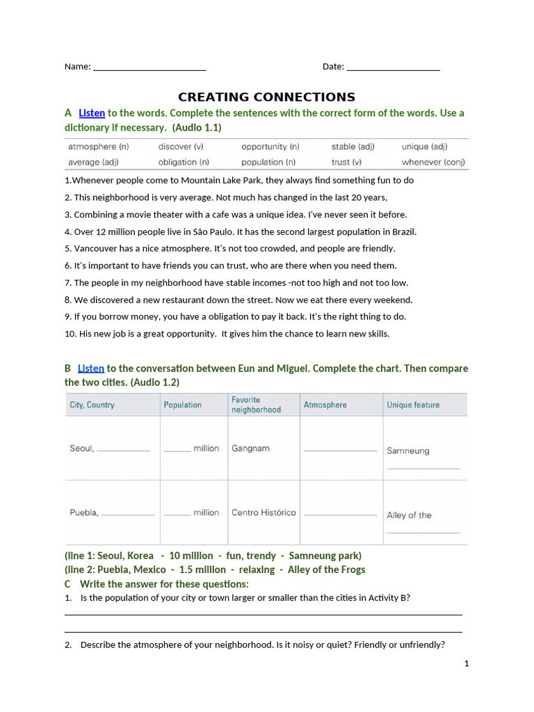 Lesson 1 - Creating Connections | PDF | Human Communication | Linguistics