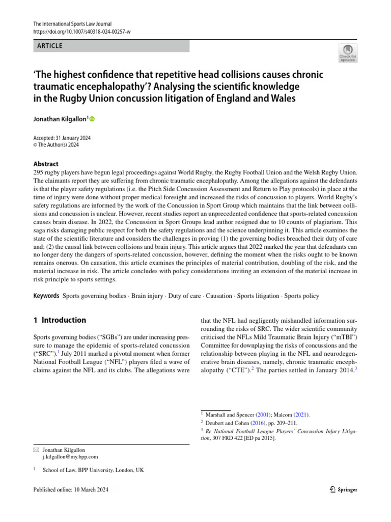 The Highest Confidence That Repetitive Head Collisions Causes Chronic ...