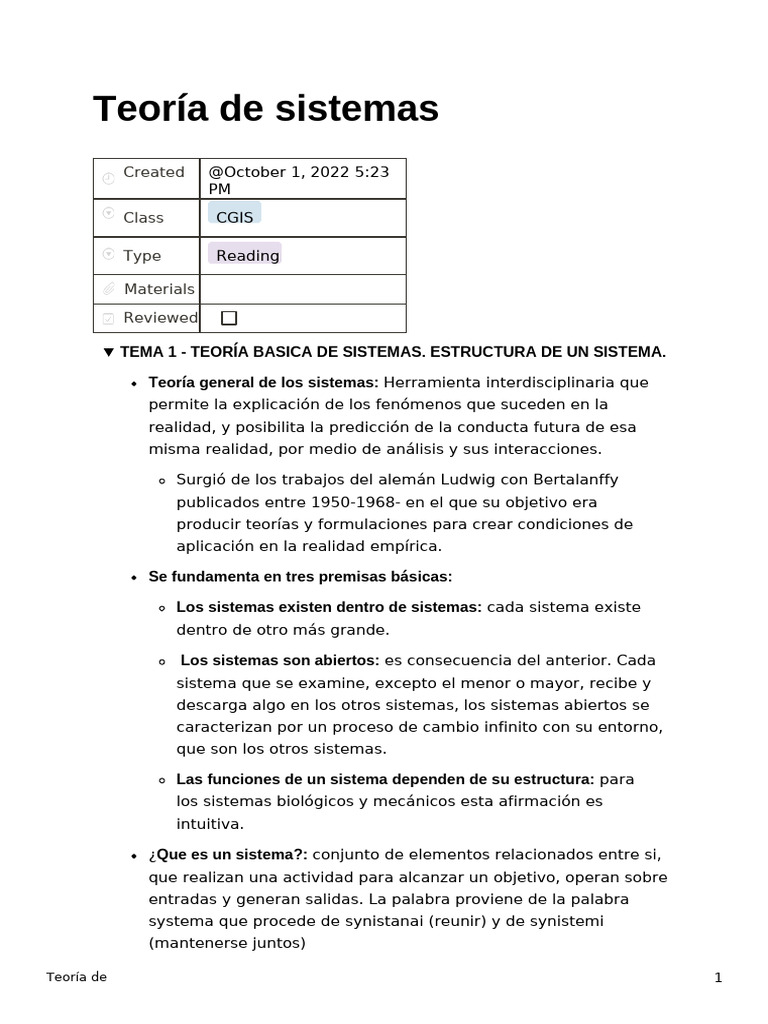 Teora de Sistemas | PDF | Sistema | Teoría
