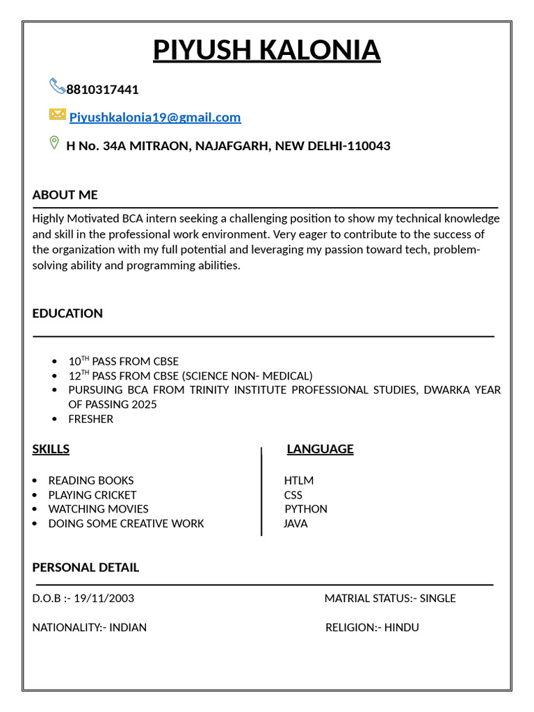 Piyush (Resume) | PDF