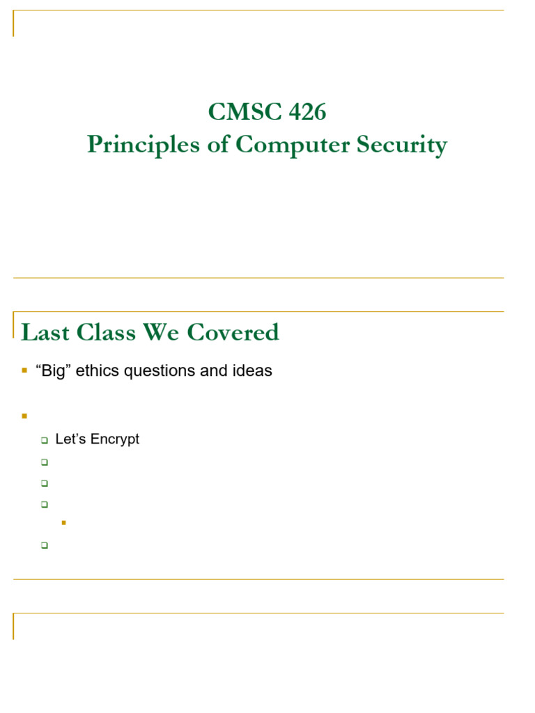 CMSC 426 - Lec15 - Password Authentication and Cracking | PDF