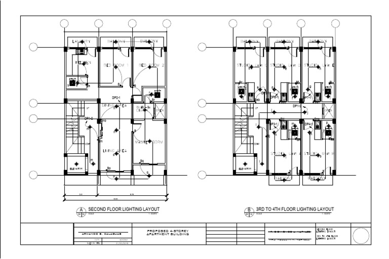 A B C D A B C D: 3Rd To 4Th Floor Lighting Layout B Second Floor Lighting Layout A | PDF