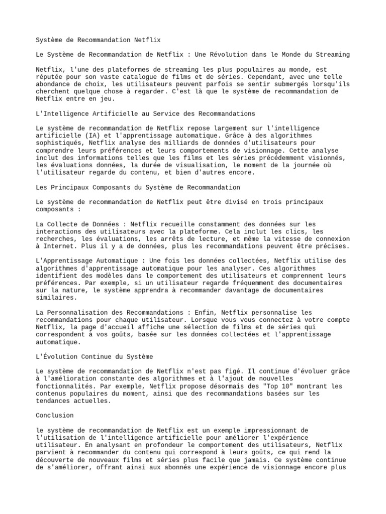 Système de Recommandation Netflix | PDF | Netflix | Intelligence ...
