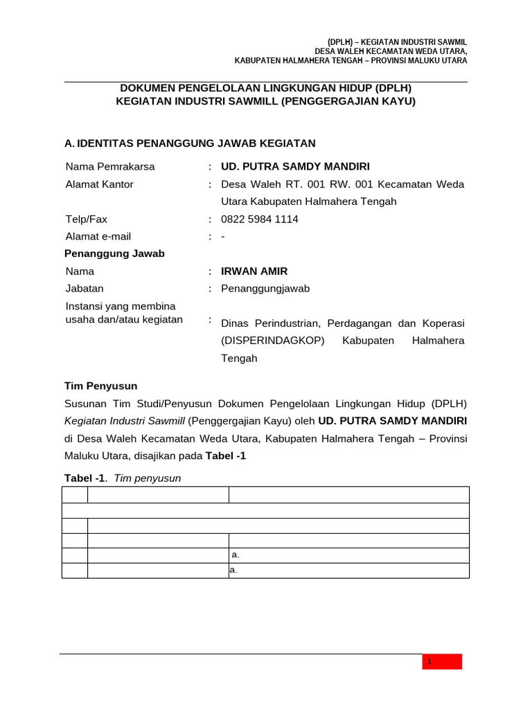 DPLH Kegiatan Sawmil | PDF