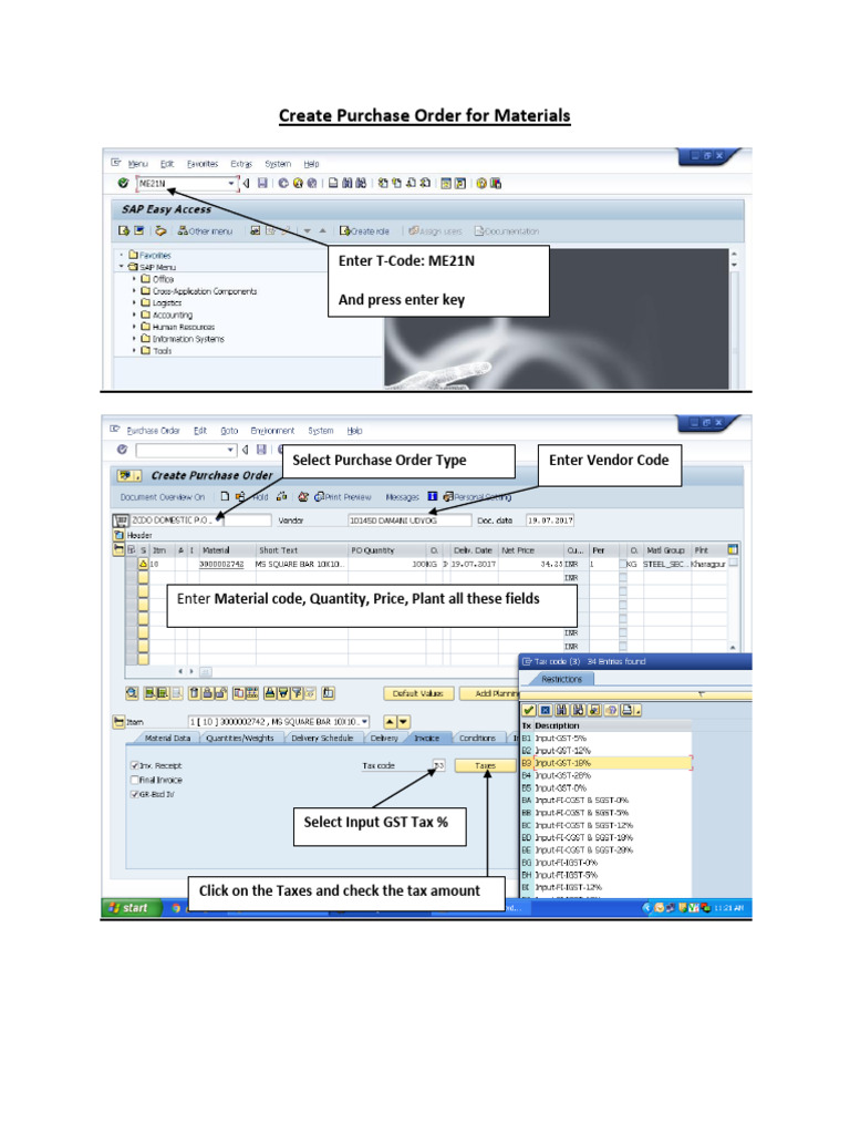 Create Purchase Order for Materials and Service gst | PDF