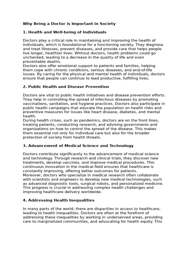 Importance of Doctors in Society | PDF | Health Care | Self-Improvement