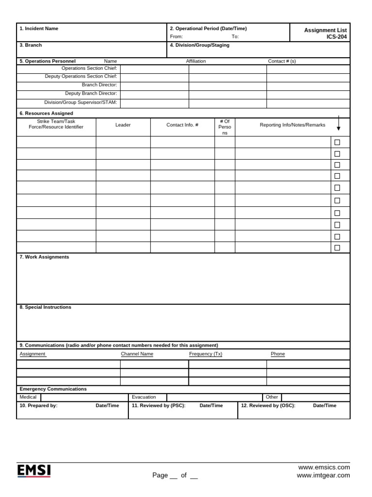EMSI 204 Assignment List Fillable 2019 | PDF