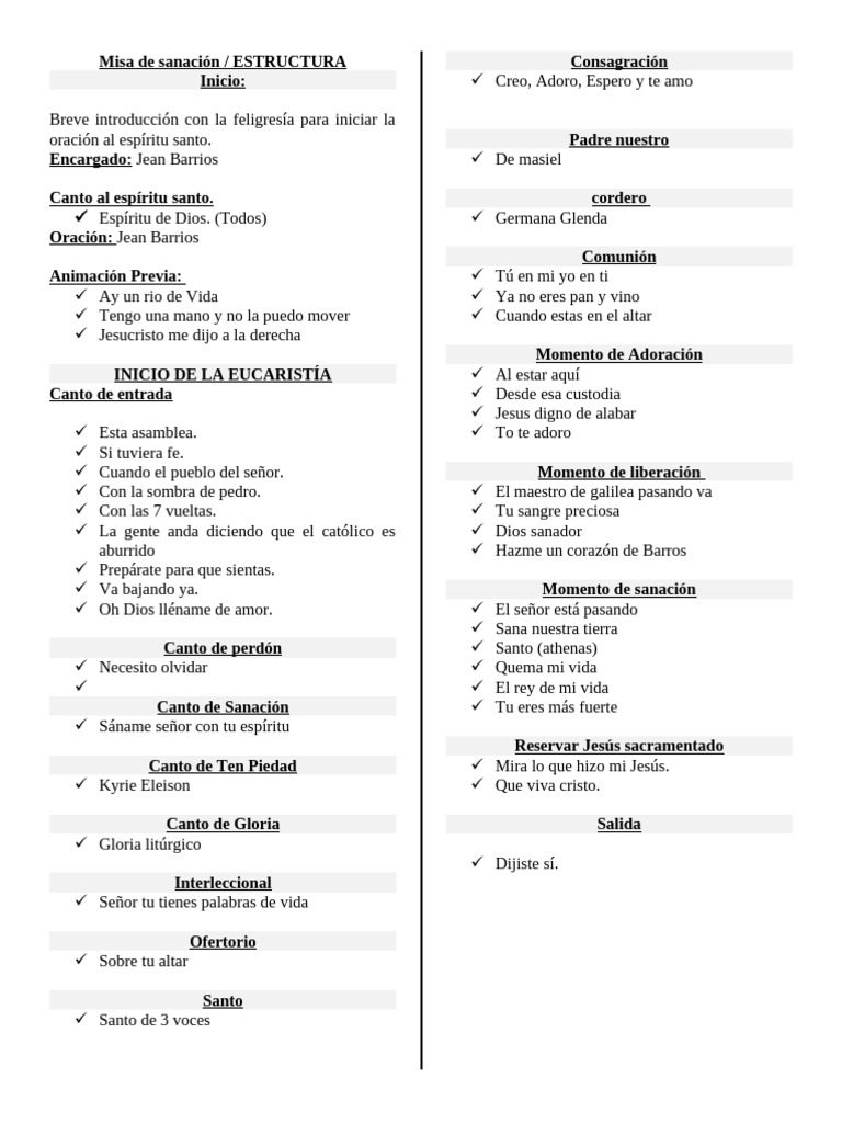 Estructura Misa de Sanacion 7 de Julio | PDF