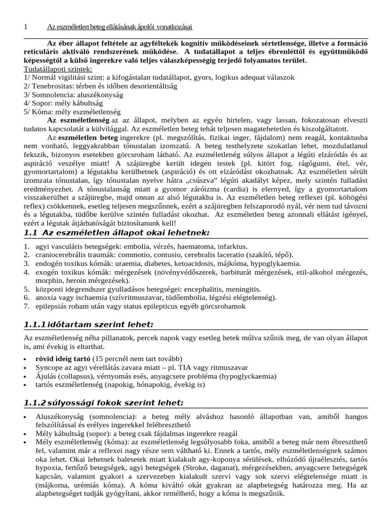 Eszméletlen Beteg Ellátása | PDF