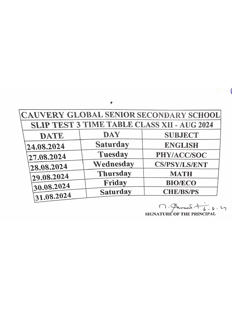 Slip Test 3 Time Table | PDF