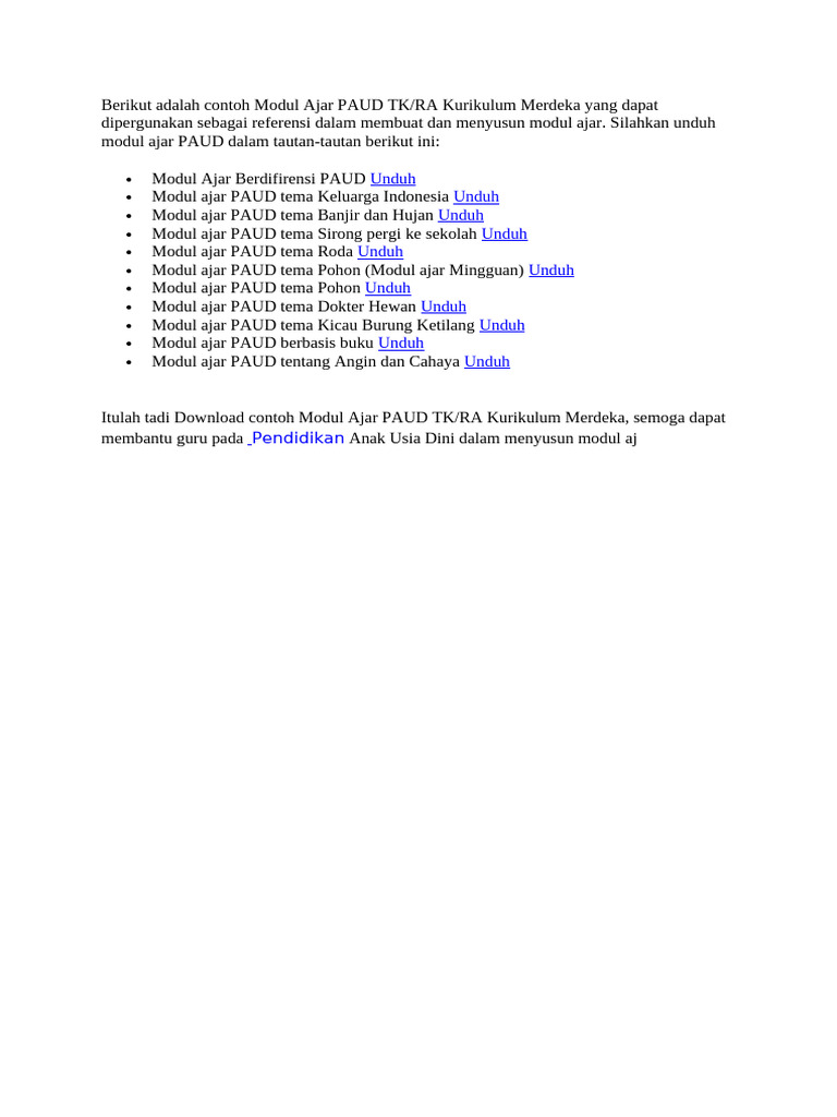 Berikut Adalah Contoh Modul Ajar PAUD TK | PDF