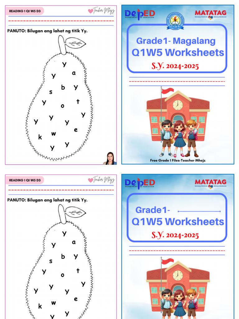 MATATAG Grade 1 Q1 Week 5 Worksheets Booklet_Teacher Mhejz Bacani | PDF