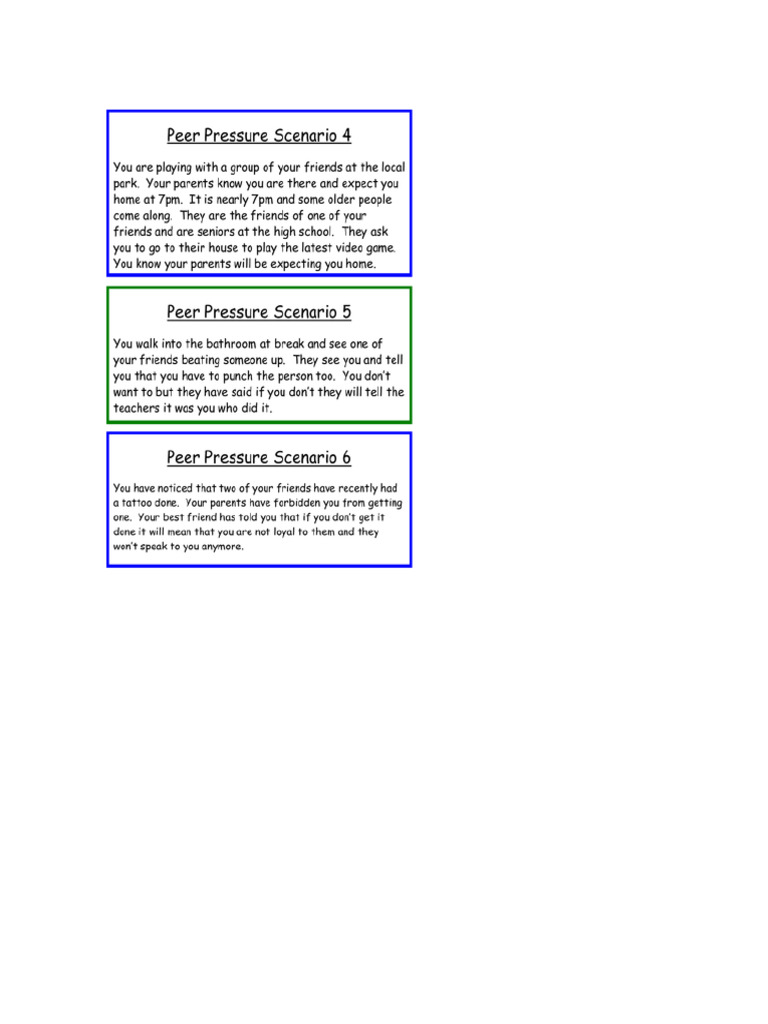 Form One - Peer Pressure Worksheet | PDF