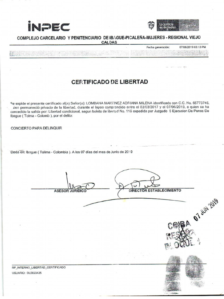 Certificado Libertad Inpec | PDF