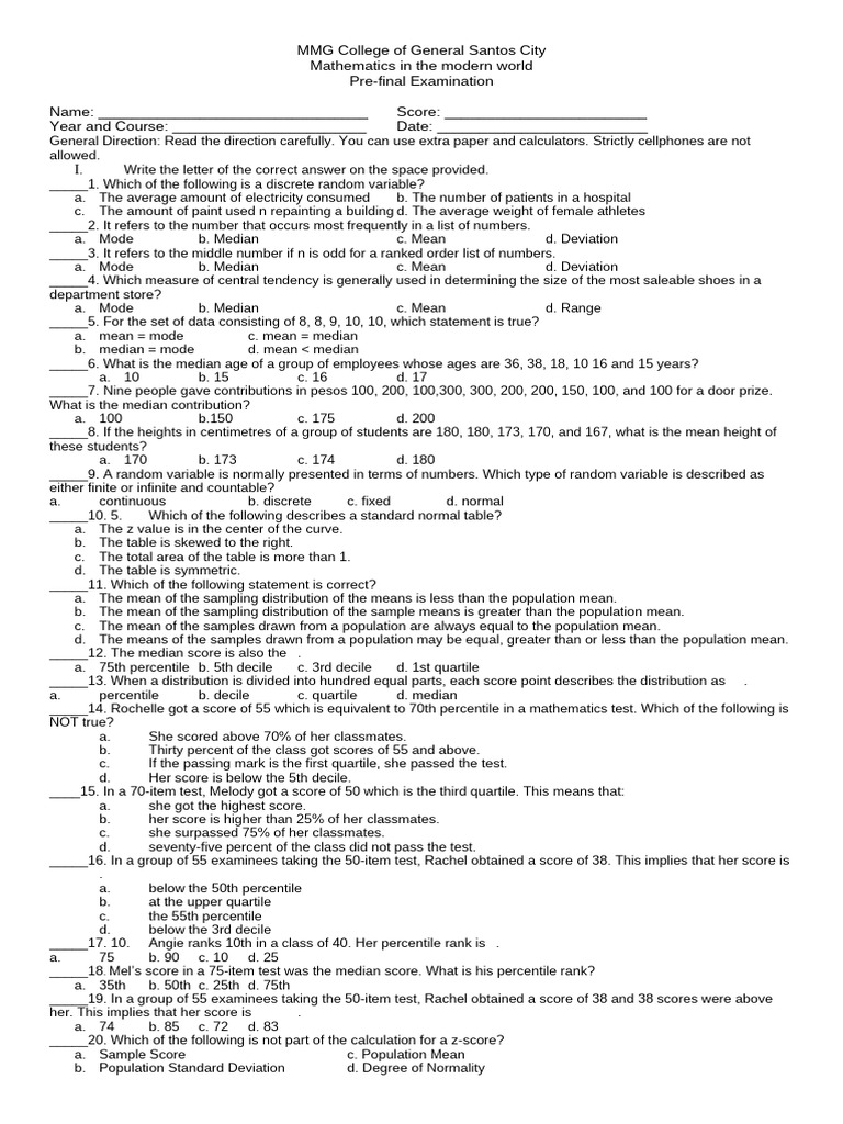 Pre-final Exam Mathematics in Modern World (TABUADA) | PDF