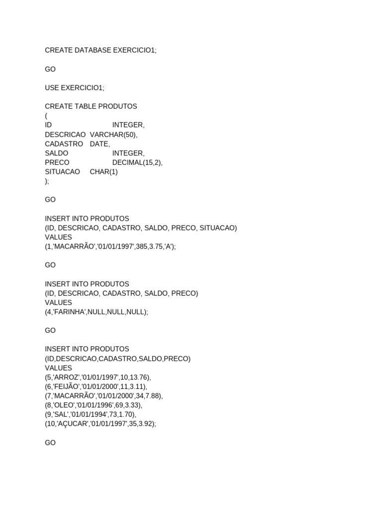 Comando SQL SERVER | PDF