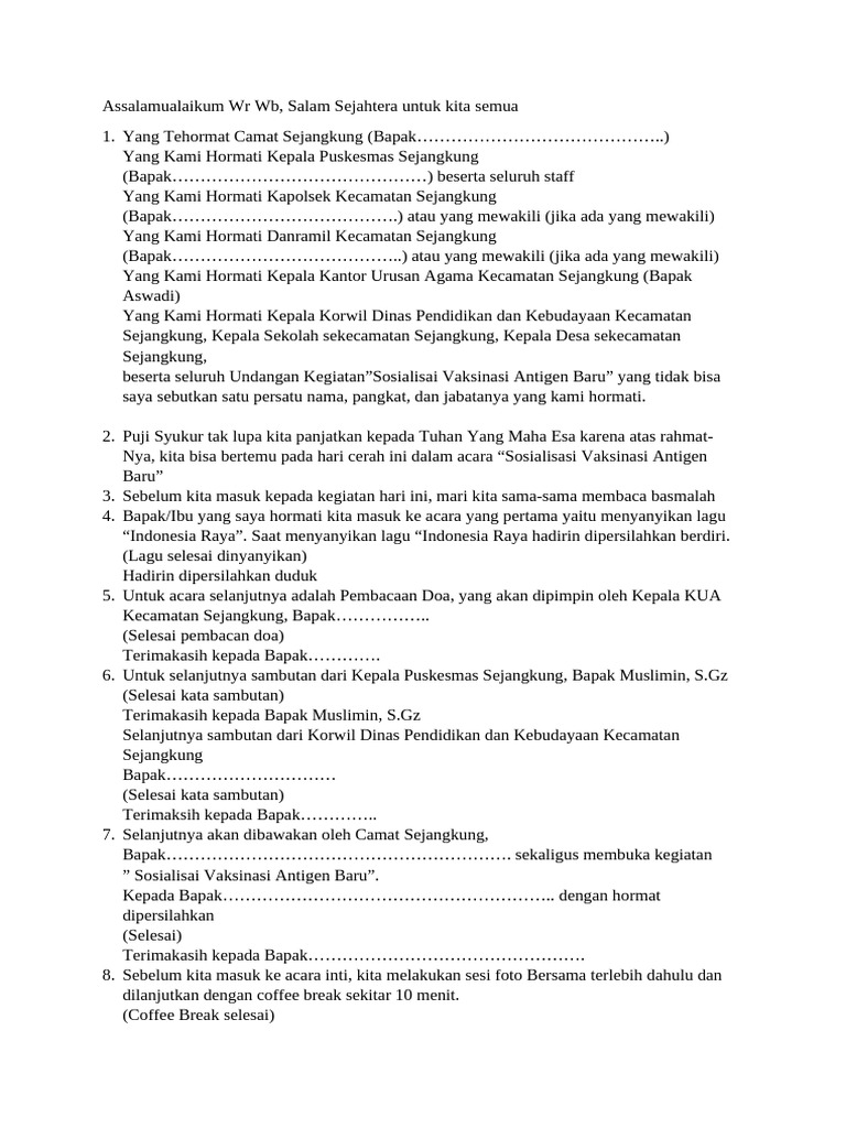 Script MC Acara Senin (14 Agustus 2023) | PDF