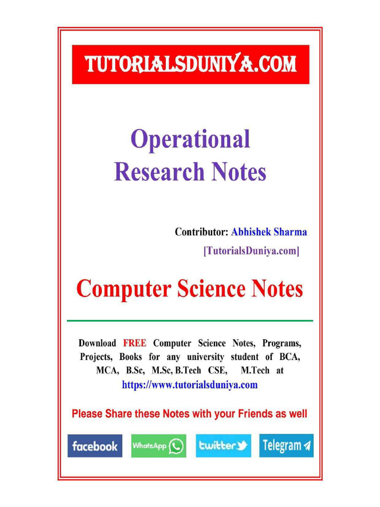Operation Research Notes | PDF