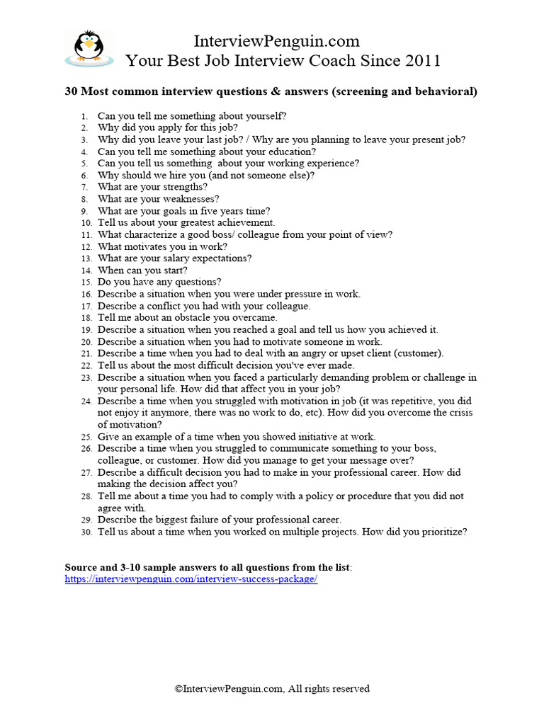 30 Most Common Interview Questions and Answers 2020 | PDF