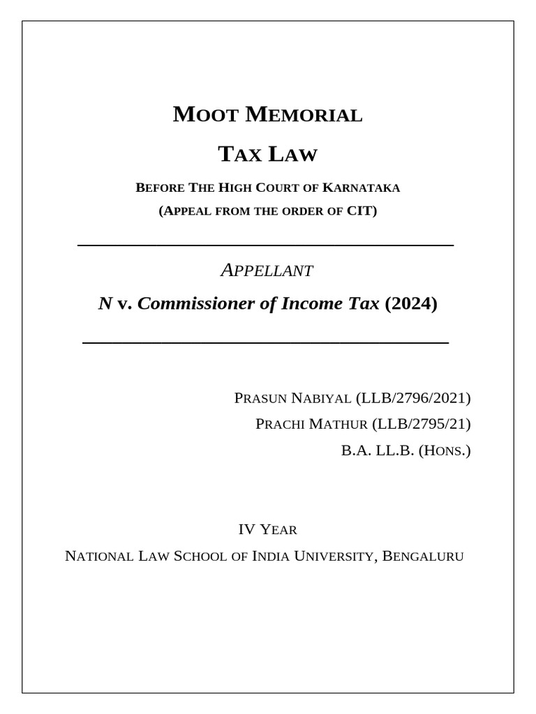 Tax Moot Memo - Prachi and Prasun (Final) | PDF