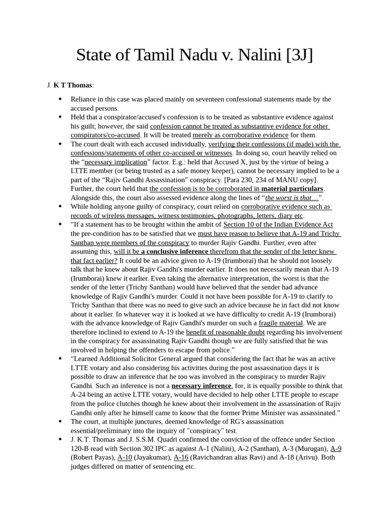 Nalini R.G. Case (On Conspiracy) | PDF