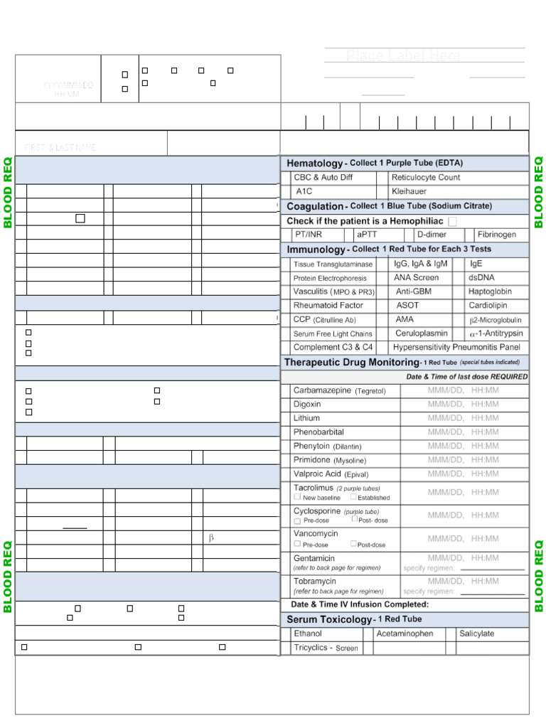 Laboratory Blood Test Request Form | PDF