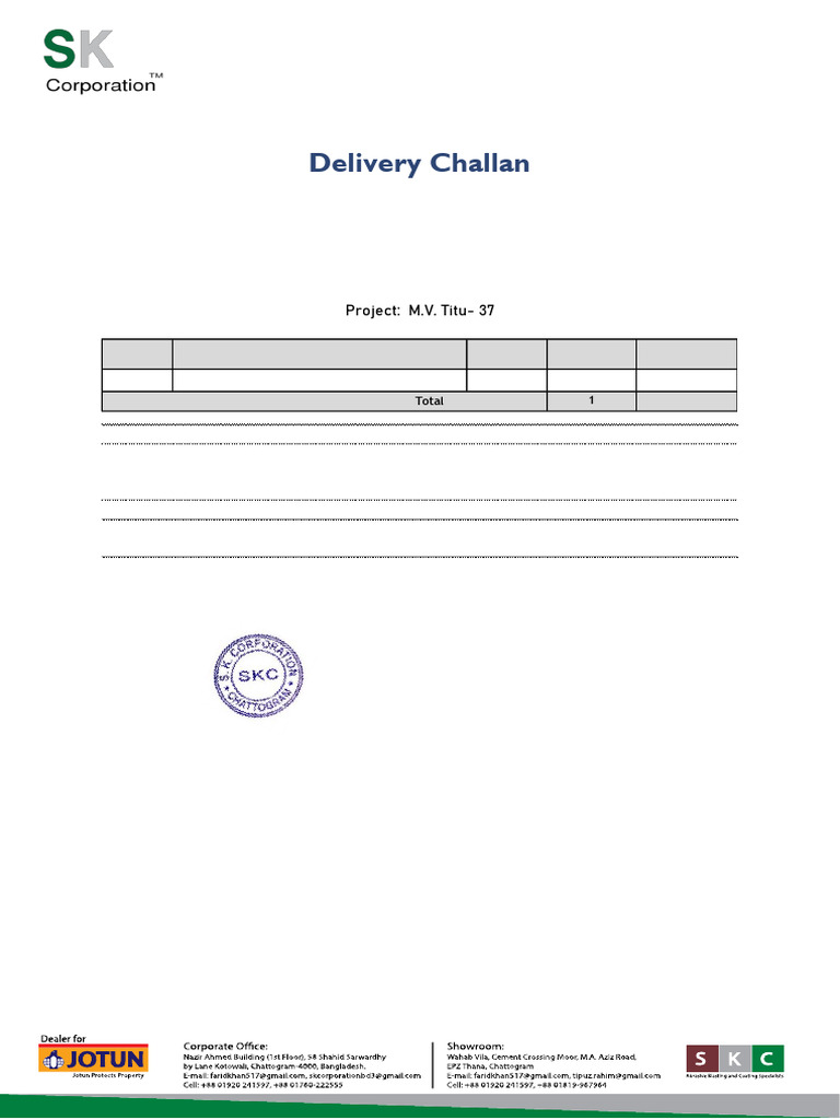 Delivery Challan For M. V. Titu-37 | PDF