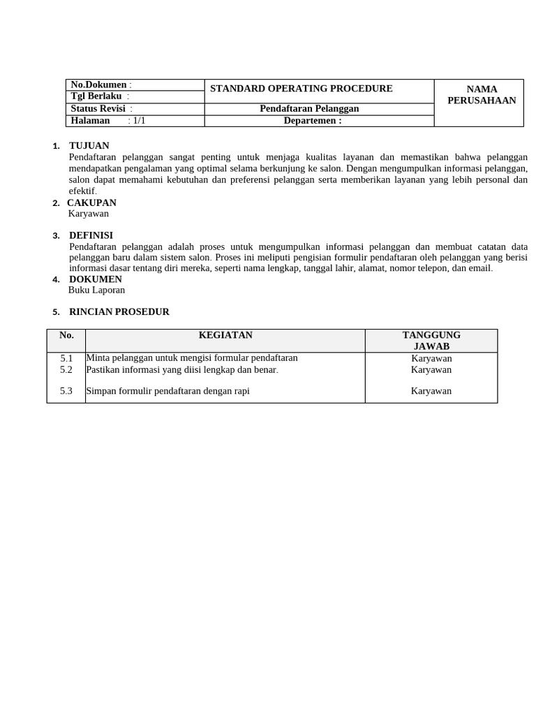 Sop Pendaftaran Pelanggan | PDF