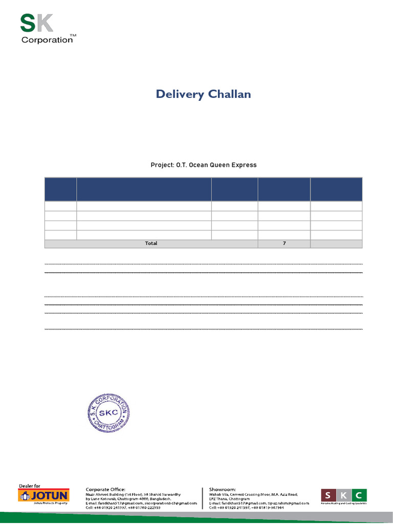 delivery challan for O.T. Ocean Queen Express | PDF