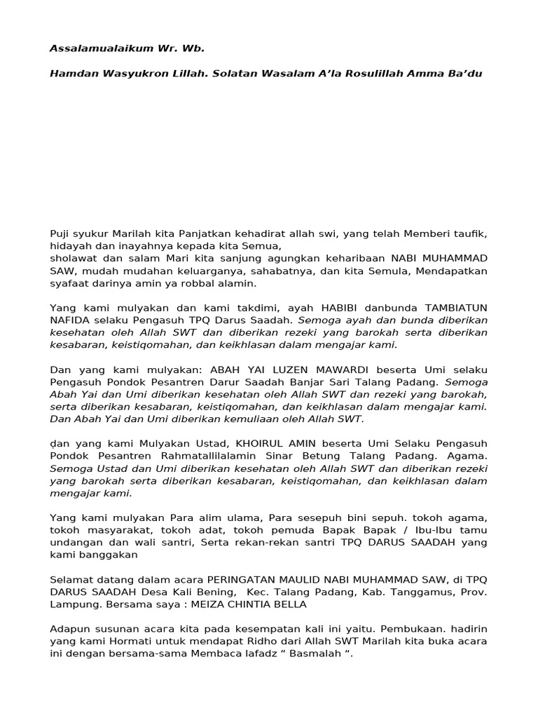 Bacaan MC Maulid | PDF