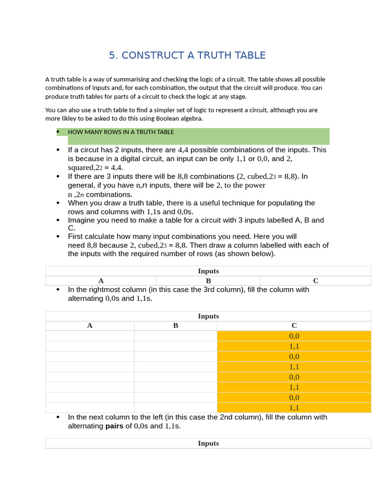 Construct A Truth Table | PDF