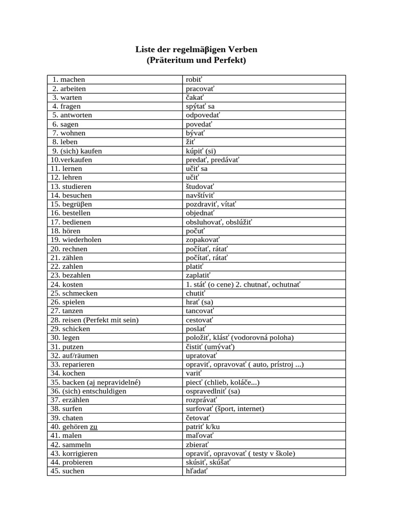Liste der regelmäβigen Verben | PDF