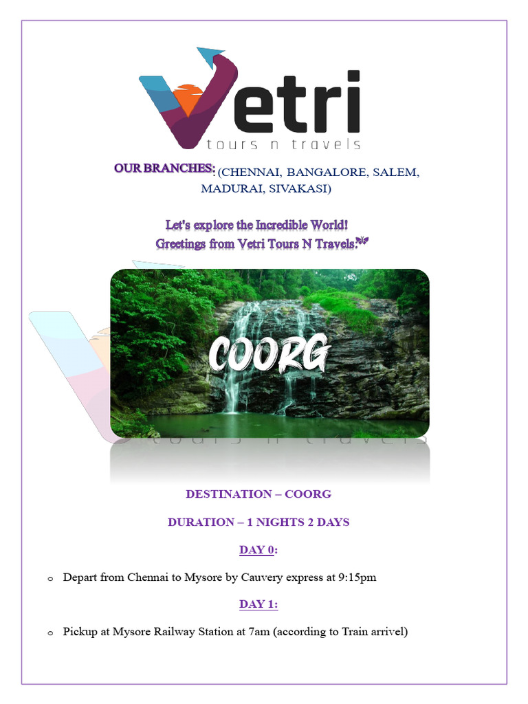 Coorg 1 Night 2 Days | PDF