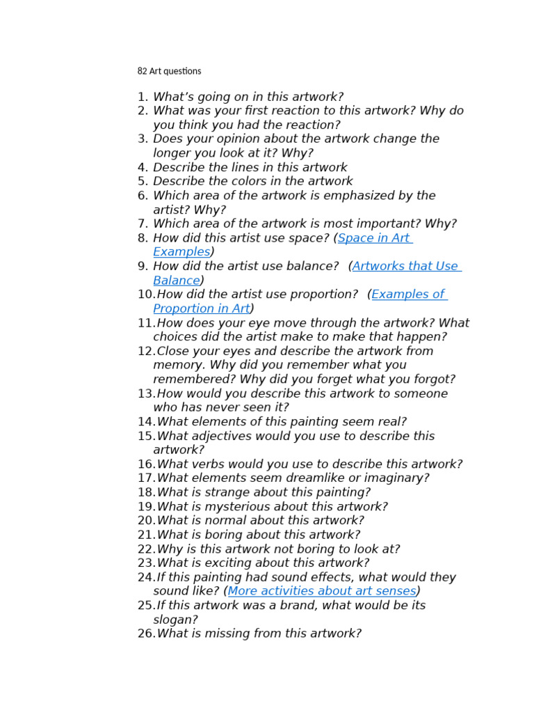 82 Art questions | PDF