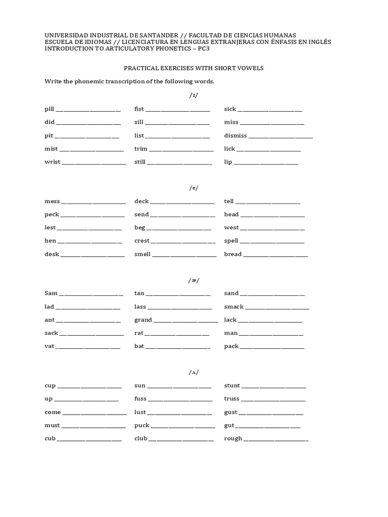 PRACTICAL EXERCISES WITH SHORT VOWELS | PDF PRACTICAL EXERCISES WITH SHORT VOWELS | PDF
