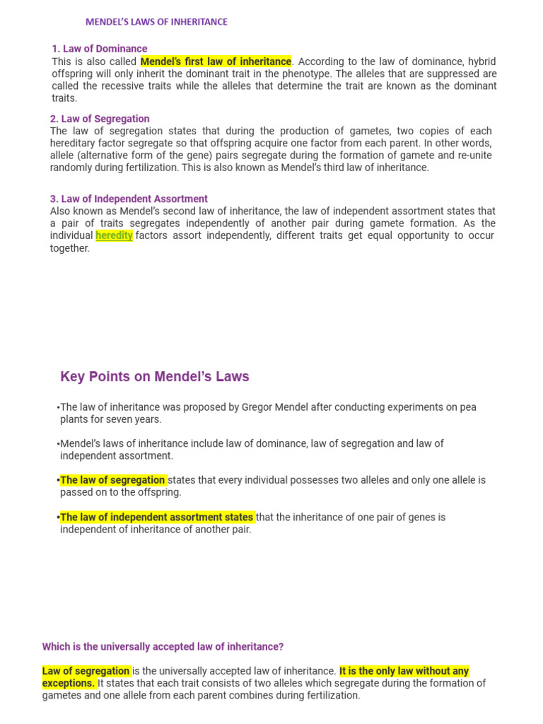 Topic 5 Mendel-S Law of Inheritance | PDF