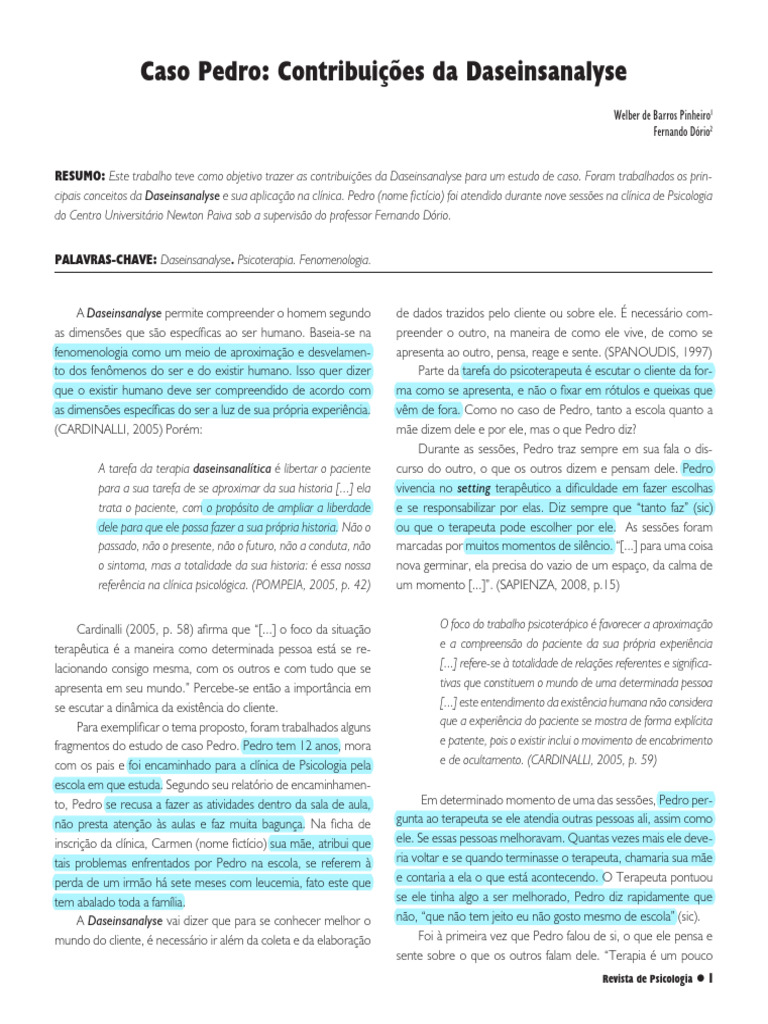 Caso 4 - Pedro - Daseinanálise | PDF