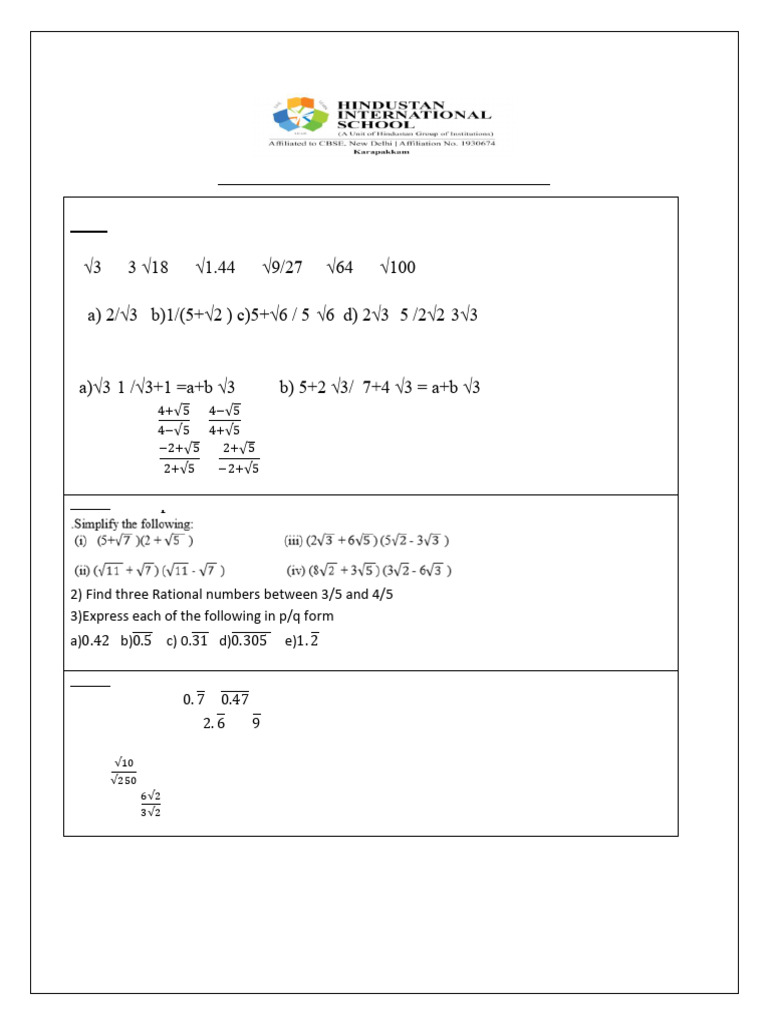 Maths Holiday Homework Class Ix Maths | PDF