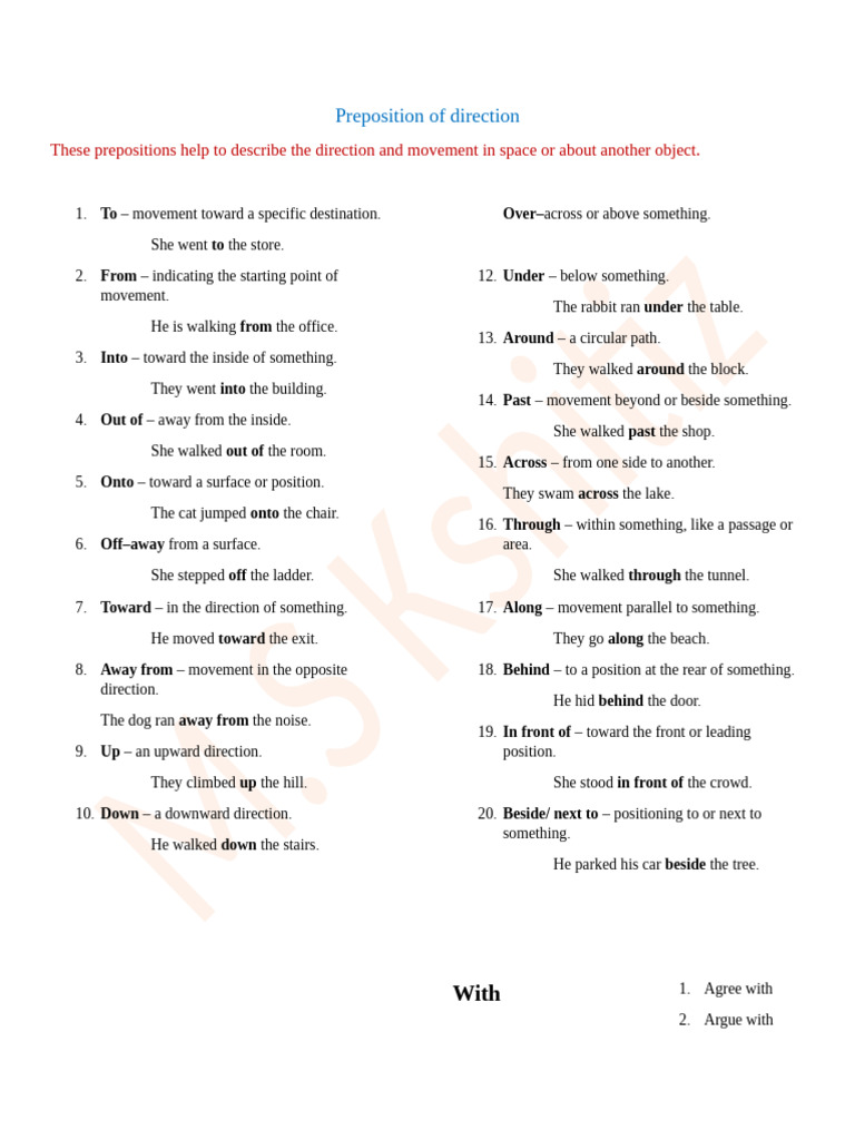Preposition of Direction and Prepositional Verbs | PDF | Preposition ...