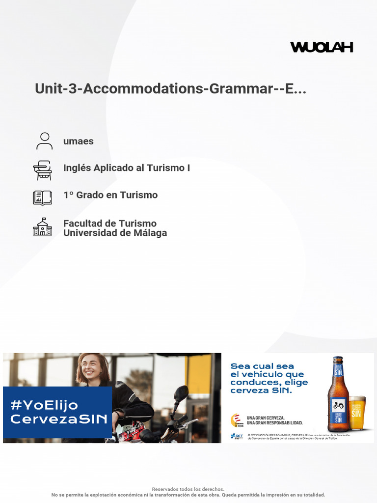 Wuolah Free Unit 3 Accommodations Grammar Exercise Key 2 | PDF