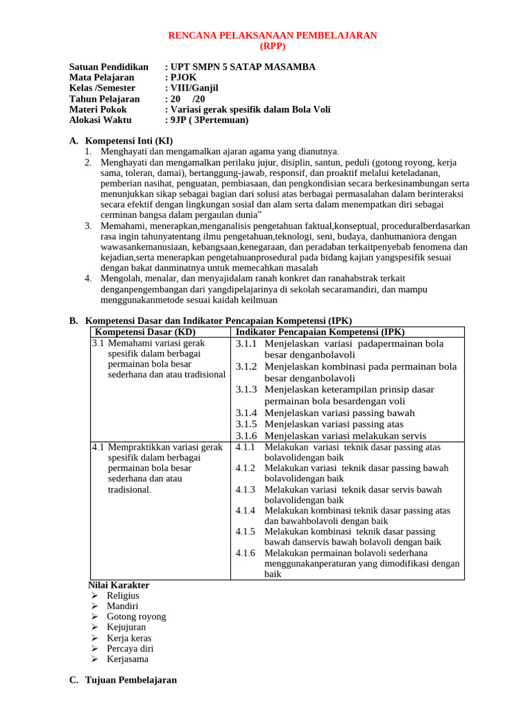 RPP.1 (Bola Voli) | PDF